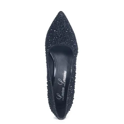 LAUREN LORRAINE Rhinestone Embellished Pointed Toe Pumps - Black