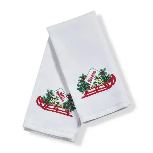 TAG Holly Leaf Sled Christmas Guest Towel Multicolor Cotton - Multicolored