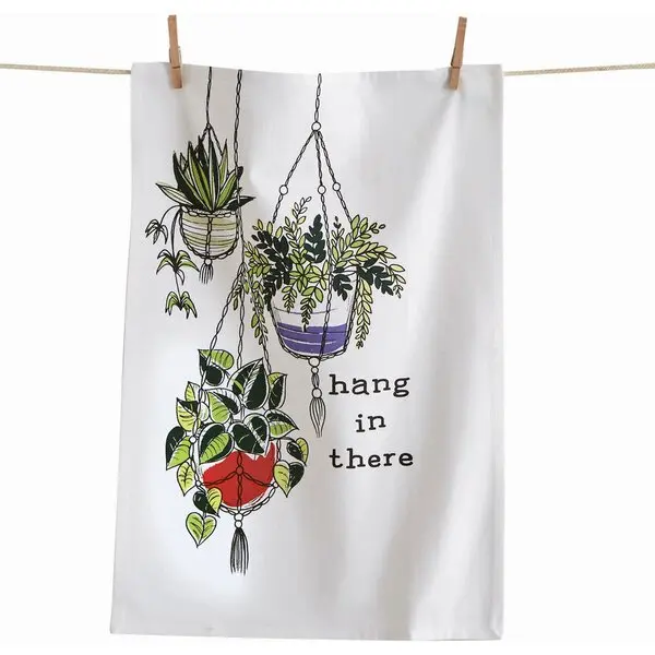 TAG Hang In There White Cotton Dishtowel For Kitchen Cleaning - Multicolored