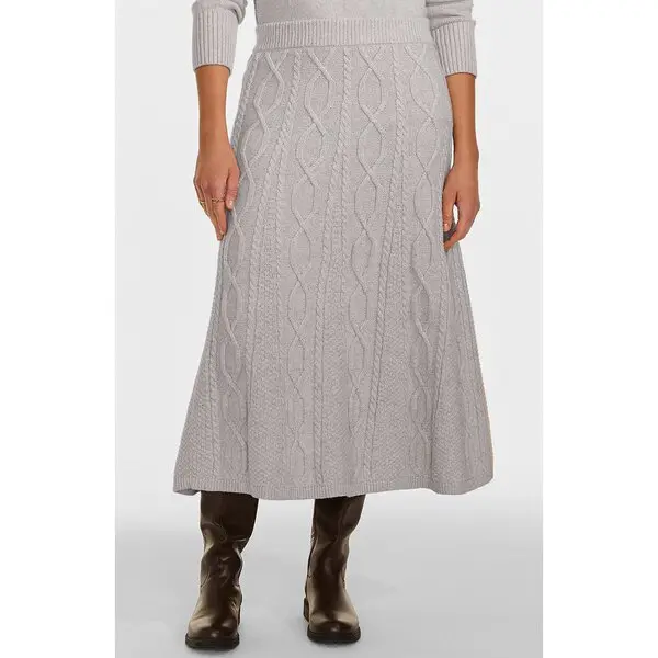 LANDS' END Cable Fluted Midi Sweater Skirt - Oatmeal Tan Heather