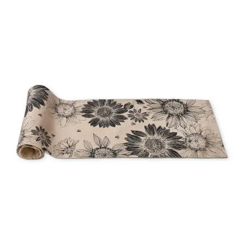 TAG Let It Bee Black Sunflower Print Cotton Table Runner - Beige