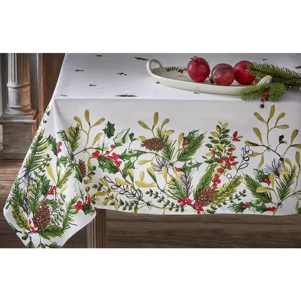 TAG Winter Sprig Cotton Tablecloth Multicolor Christmas Design - Multicolored