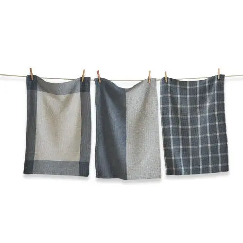 TAG Mae Set Of 3 Slate Cotton Waffle Weave Dishtowels Blue - Silver