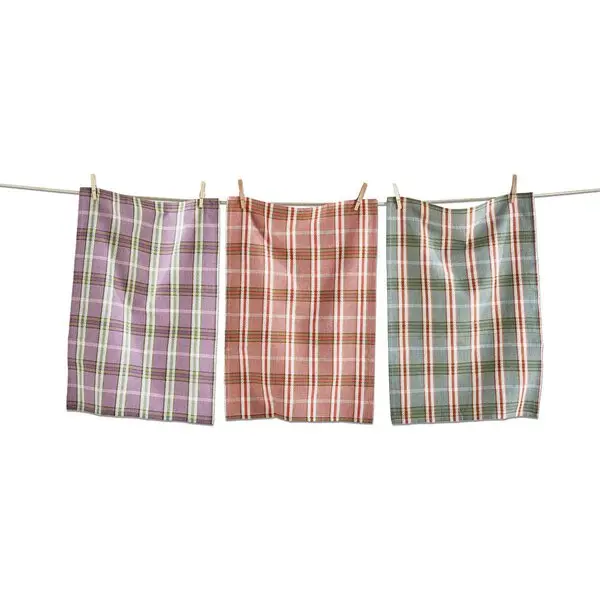 TAG Sierra Plaid Cotton Dishtowel Set Of Three For Fall - Multicolored