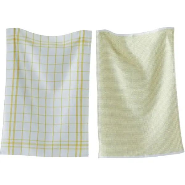 TAG Classic Cotton Dishtowel Set Of 2 Checked Solid - Yellow