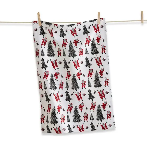 TAG Santa And Trees Christmas Cracker Dishtowel Multicolor Cotton