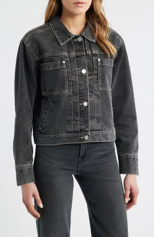 CITY BLUES Pleated Denim Jacket - Black