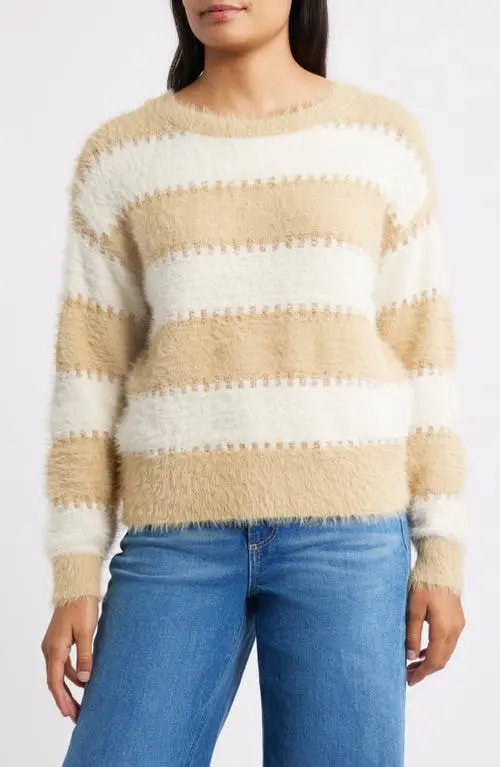 CITY BLUES Stripe Metallic Boat Neck Sweater - Champagne/taupe