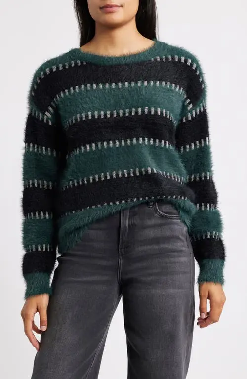 CITY BLUES Stripe Metallic Boat Neck Sweater - Spruce/black