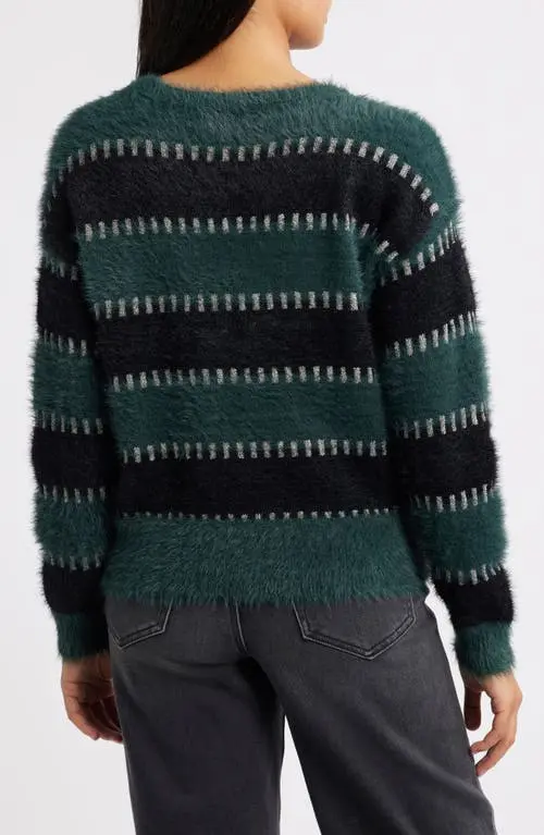 CITY BLUES Stripe Metallic Boat Neck Sweater - Spruce/black