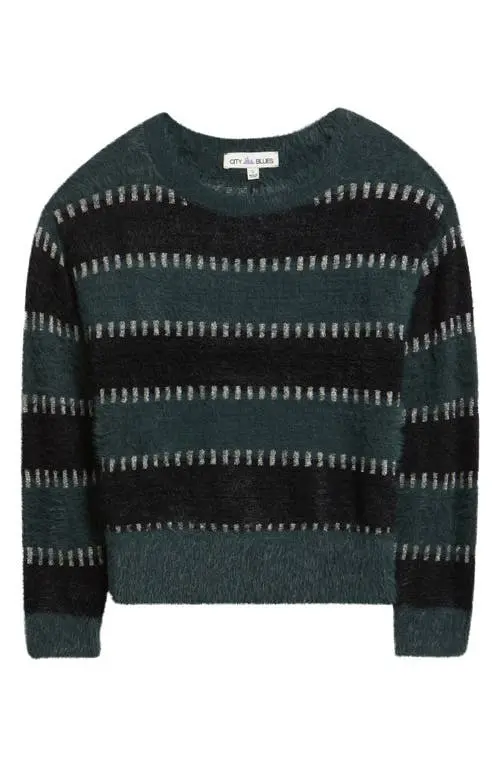 CITY BLUES Stripe Metallic Boat Neck Sweater - Spruce/black