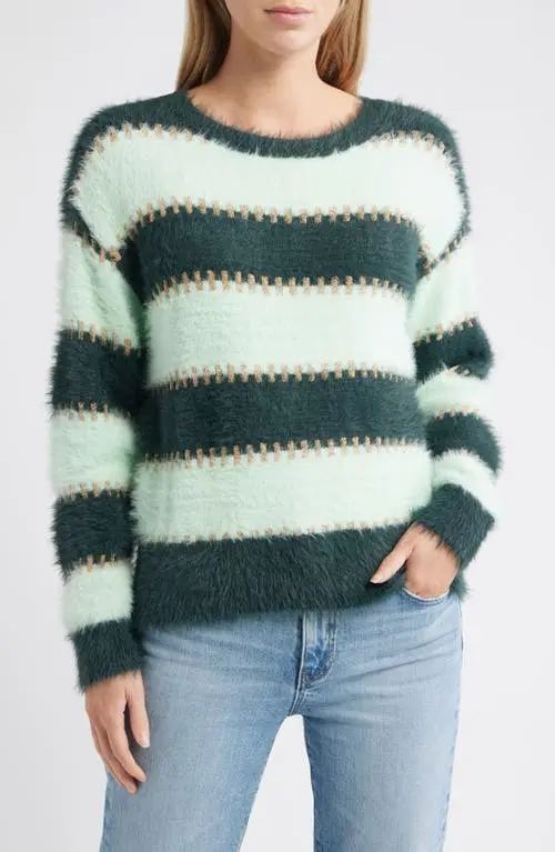 CITY BLUES Stripe Metallic Boat Neck Sweater - Spruce/mint