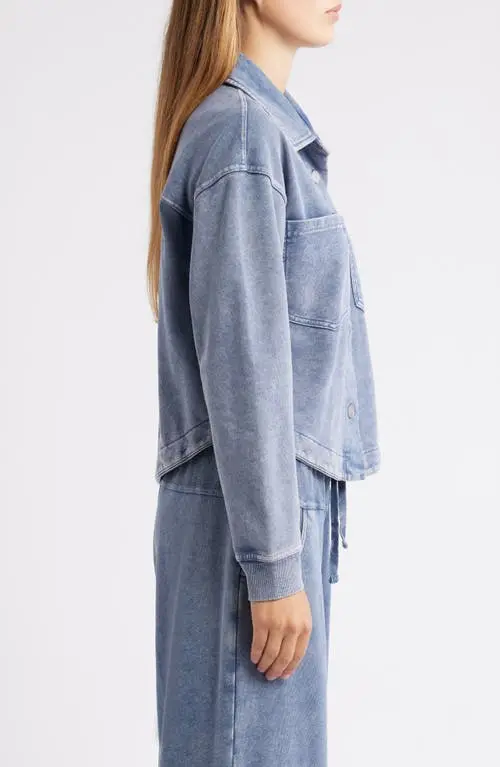 CITY BLUES Crop Knit Shacket - Cadet Blue