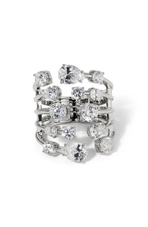 Nadri Hollywood Multi-row Cubic Zirconia Ring - Rhodium