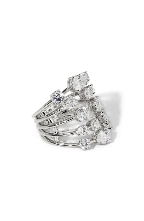 Nadri Hollywood Multi-row Cubic Zirconia Ring - Rhodium