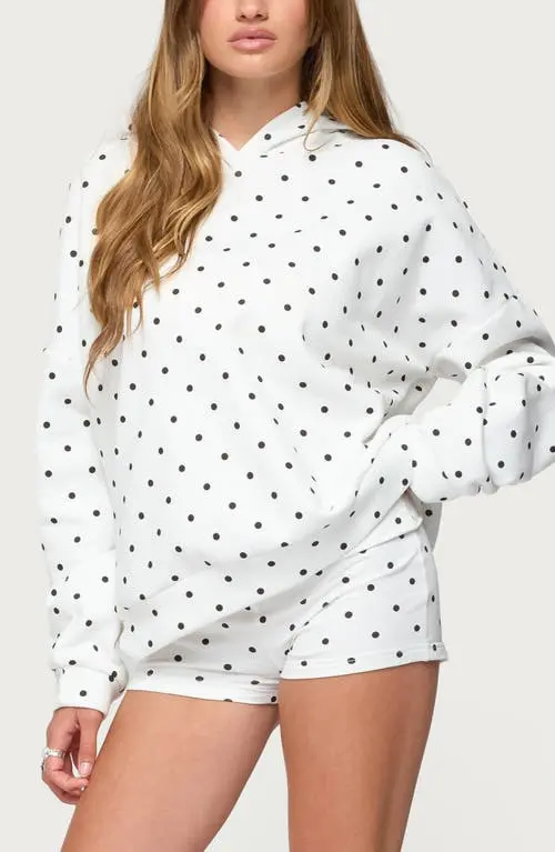 EDIKTED Chelsie Polka Dot Cotton Blend Hoodie - White