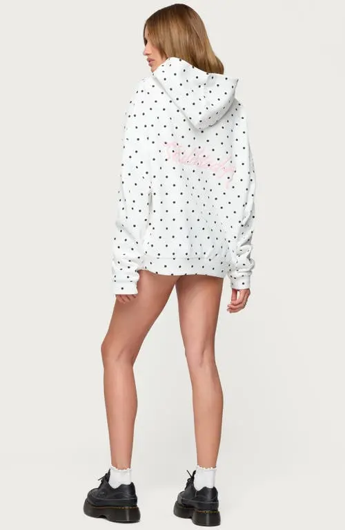 EDIKTED Chelsie Polka Dot Cotton Blend Hoodie - White
