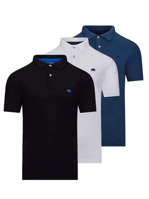 RAGING BULL Multipack Polo Shirt - Black/white/denim