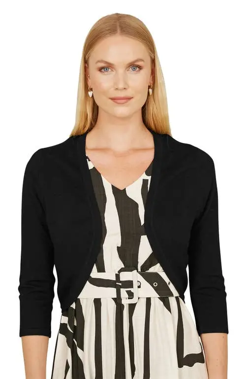 YUMI 3/4 Sleeve Knitted Curve Bolero - Black