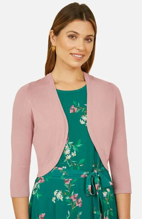 YUMI 3/4 Sleeve Knitted Curve Bolero - Blush