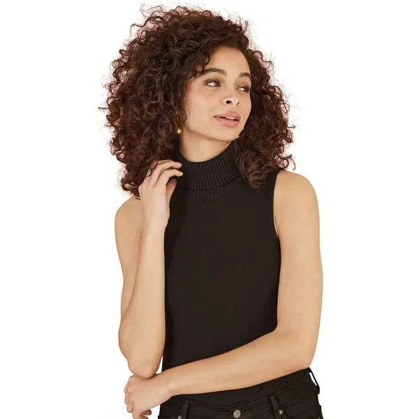 YUMI Roll Neck Sleeveless Sweater - Black