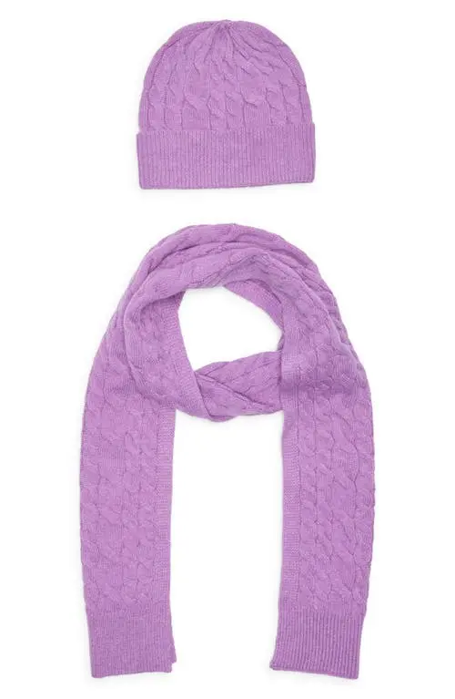 Treasure & Bond Cable Knit Scarf & Beanie Set - Violet