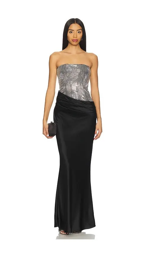 Retrofete Alexandra Rhinestone Embellished Draped Gown - Black