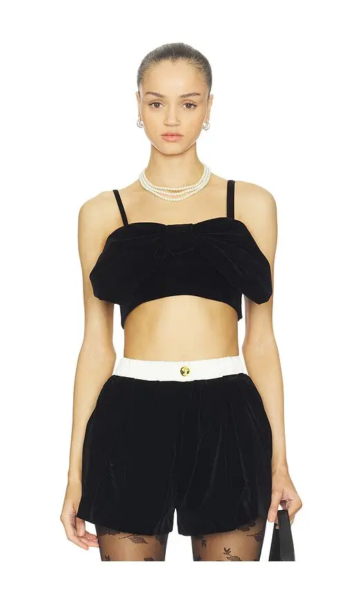 MAUDE CLUB Mindy Velvet Bow Top - Black