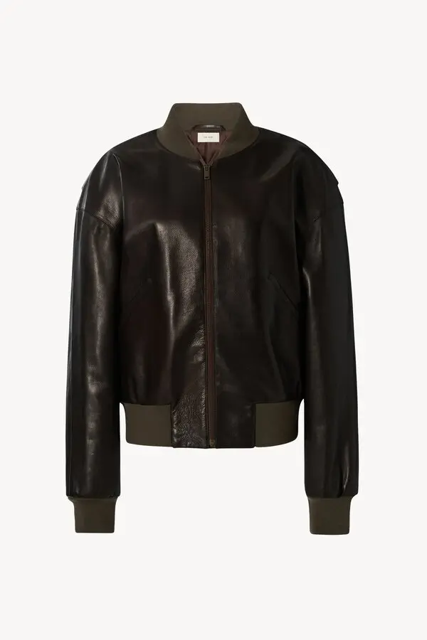 THE ROW Morisel Leather Bomber Jacket - Coffee