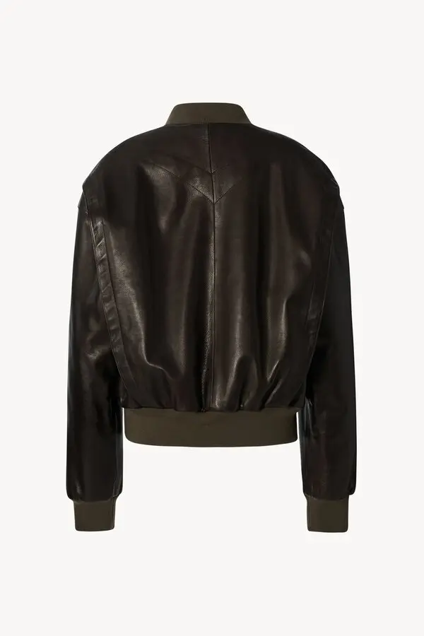 THE ROW Morisel Leather Bomber Jacket - Coffee