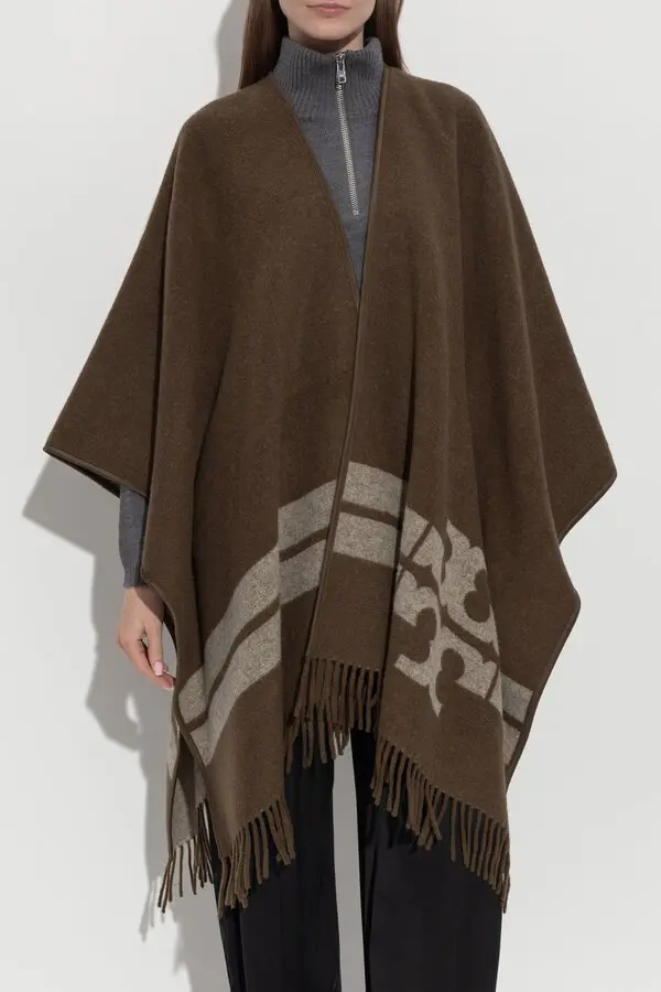 Tory Burch Poncho With Logo - Brown