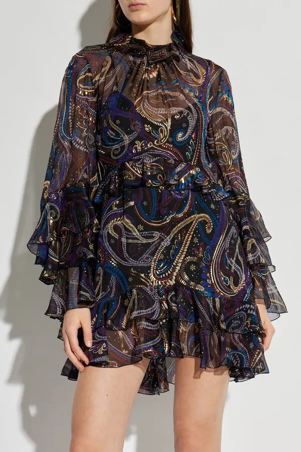 Etro Silk Mini Dress With Ruffles - Multicolour