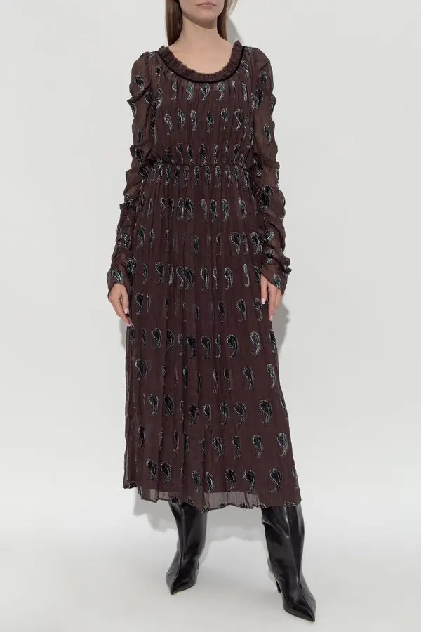 Tory Burch Velvet Paisley Pattern Dress - Brown