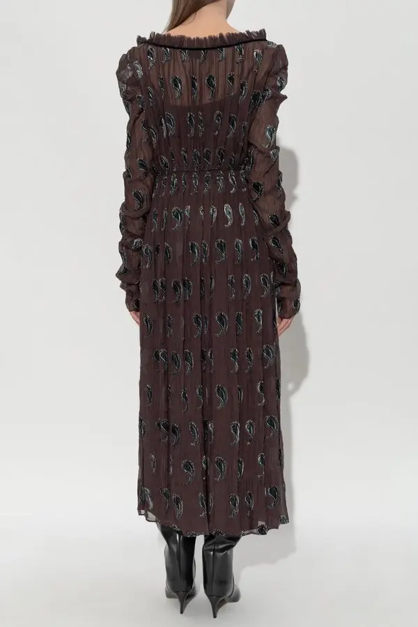 Tory Burch Velvet Paisley Pattern Dress - Brown
