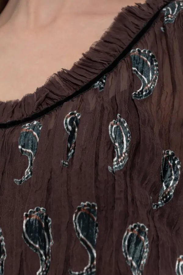 Tory Burch Velvet Paisley Pattern Dress - Brown