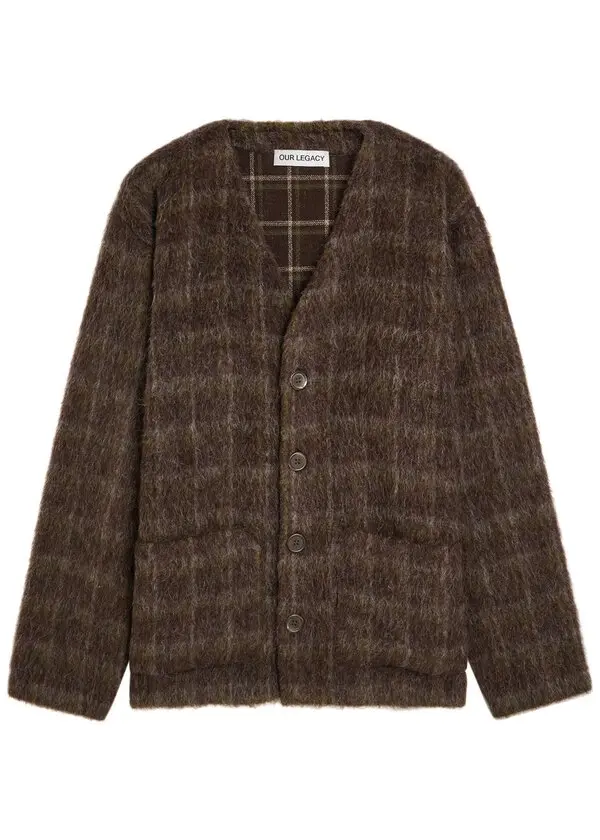 Our Legacy Checked Brushed Wool-blend Cardigan