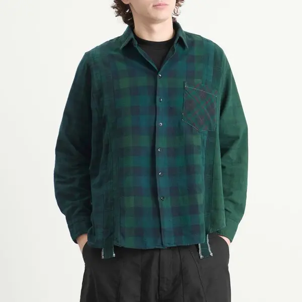 Needles 7 Cuts Over Dyed Flannel Shirt - Dark Green