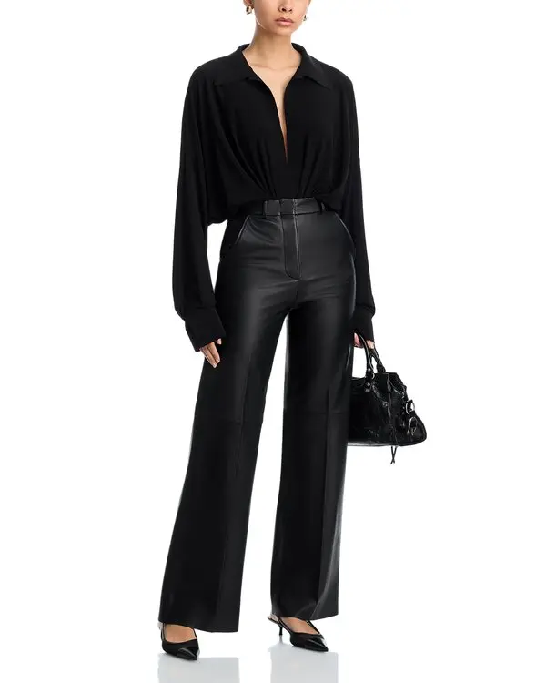 Norma Kamali Boyfriend Shirt Bodysuit - Black