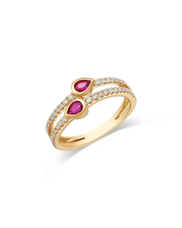 Bloomingdale'S 14k Yellow Double Row Ruby And Diamond Ring - Gold