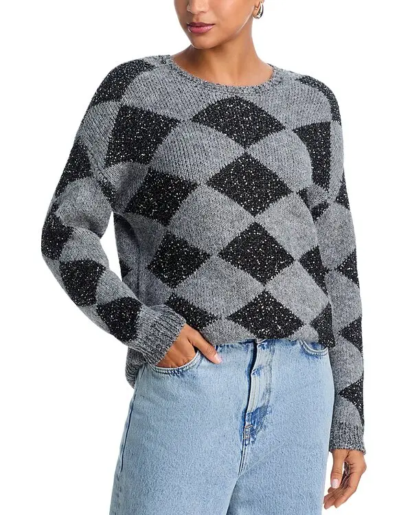 Aqua Argyle Shine Crewneck Sweater