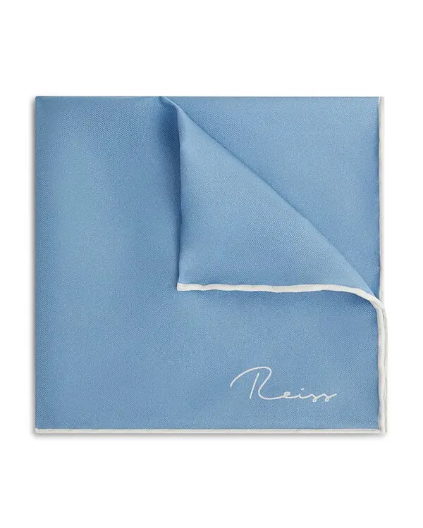 REISS Ceremony Plain Silk Pocket Square - Soft Blue