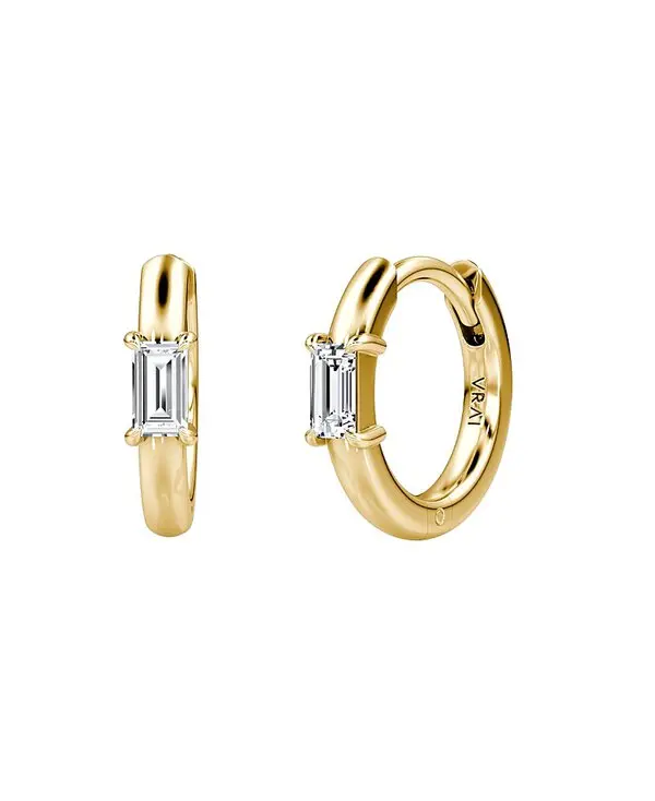 VRAI Solitaire Huggie Hoop Earrings With Baguette Lab Grown Diamonds - K Yellow Gold