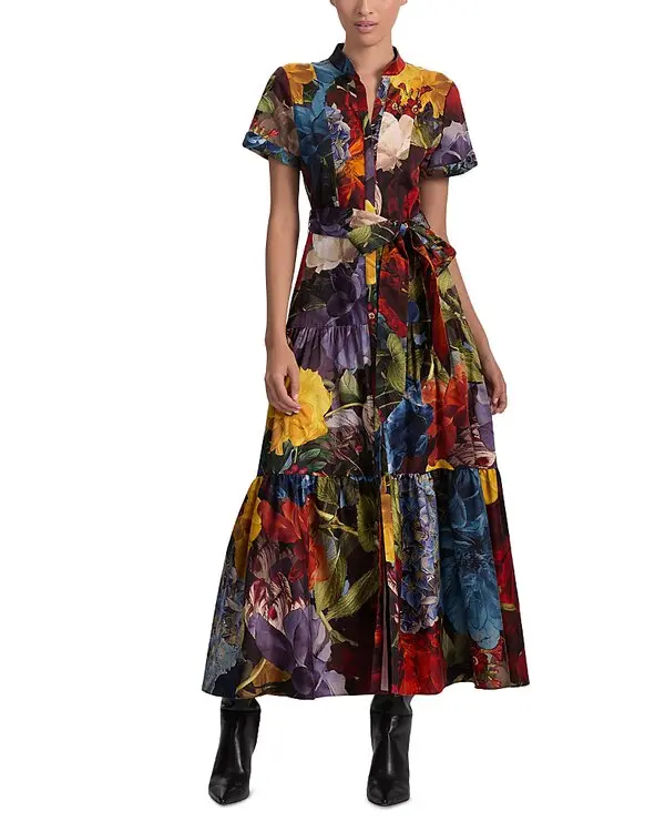 Alice + Olivia Lucy Roll Sleeve Midi Dress