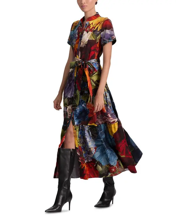 Alice + Olivia Lucy Roll Sleeve Midi Dress