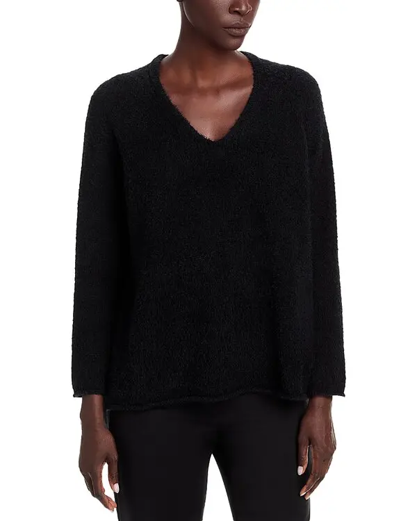 Eileen Fisher Bloomingdale's Fringed Cotton V-neck Sweater - Black