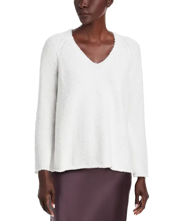 Eileen Fisher Cotton V-neck Fringed Sweater