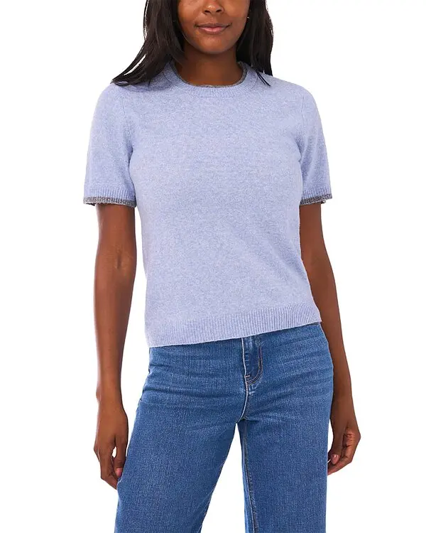 1.State Contrast Edge Short Sleeve Sweater