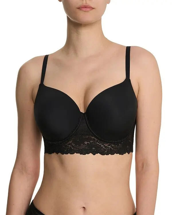 Natori Heavenly Full Coverage Longline Lace T Shirt Bra - Black