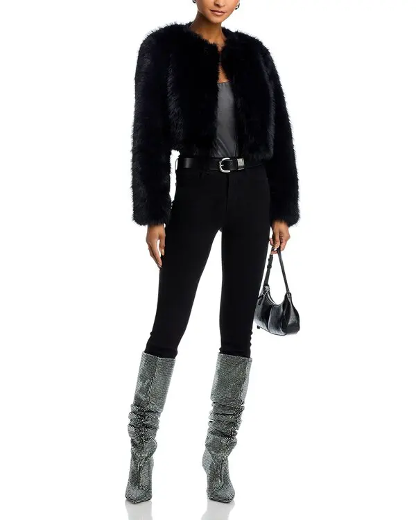 Aqua Faux Fur Bolero Jacket - Black