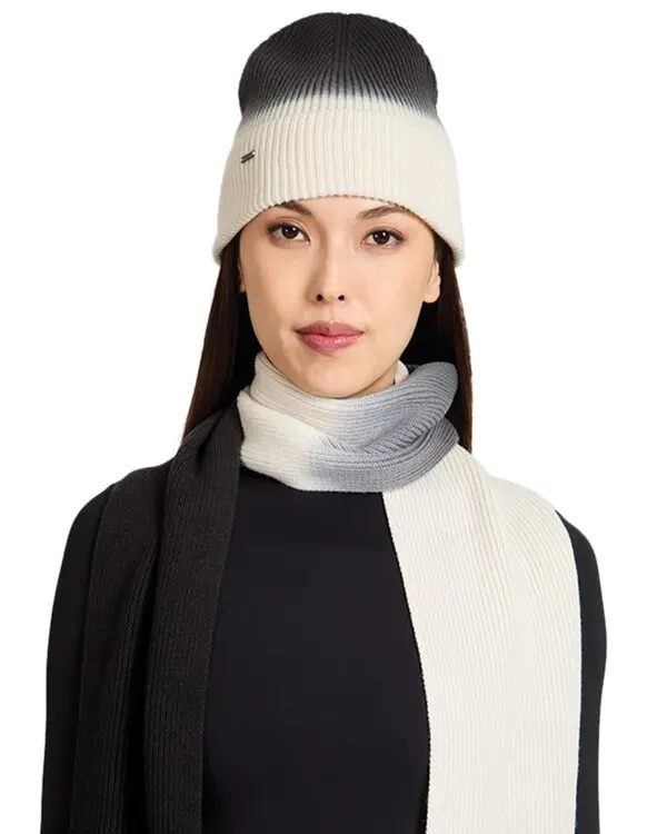 Eugenia Kim Two Tone Dip Dye Rib Knit Merino Wool Scarf - Black